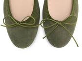 Olive Green Suede Medium Heel Ballet Flats